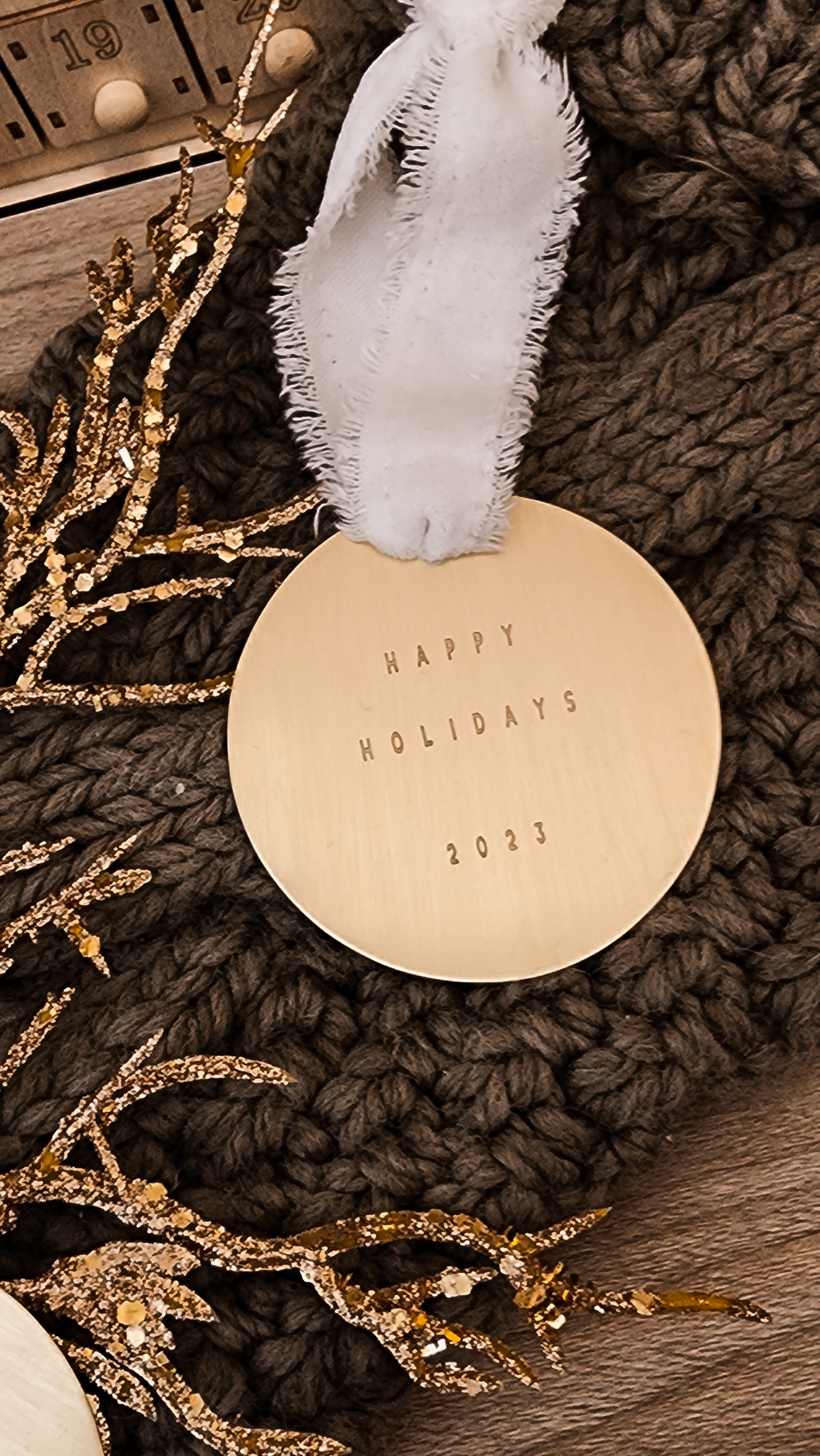 Gold Holiday Ornament | Minimal Christmas brass round ornament – Going ...