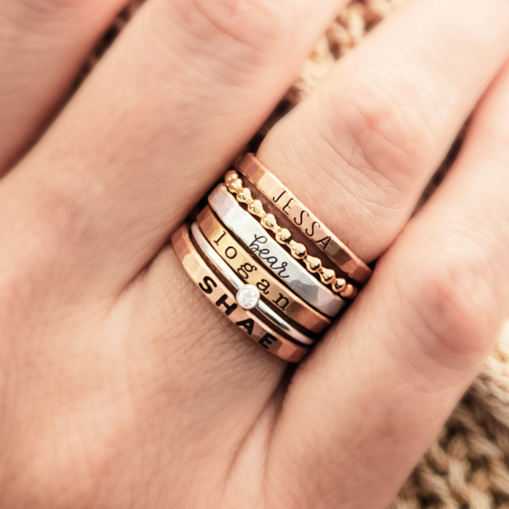 Custom Name Ring Set: Personalized Stacking Rings – Going Golden